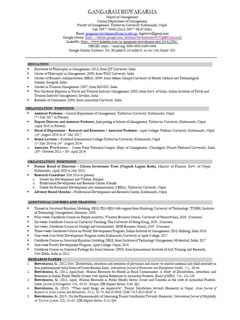 Gangaram CV | PDF | Nepal | Human Resource Management