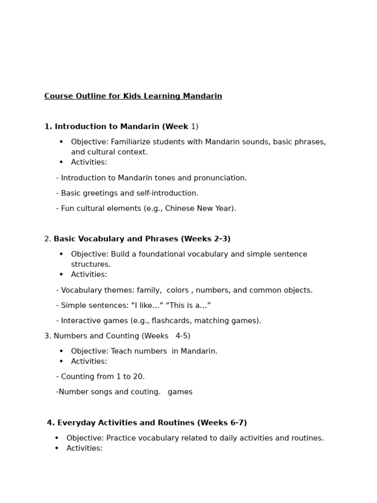 Course outline Mandarin | PDF