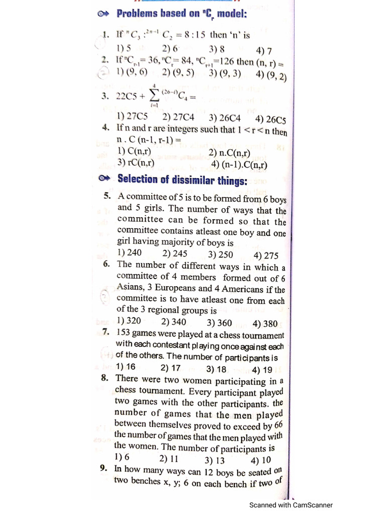 Combinations Worksheet | PDF