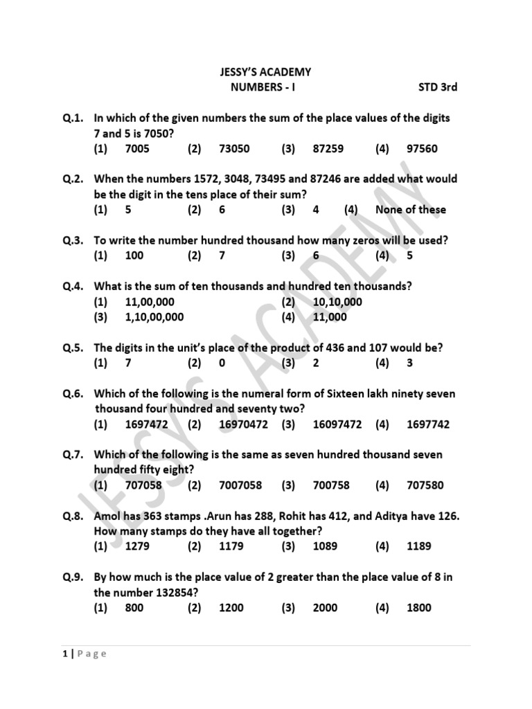 JESSY NUMBERS STD 3rd | PDF