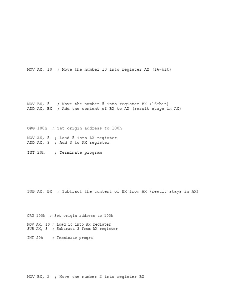 8086 Code Snippets | PDF