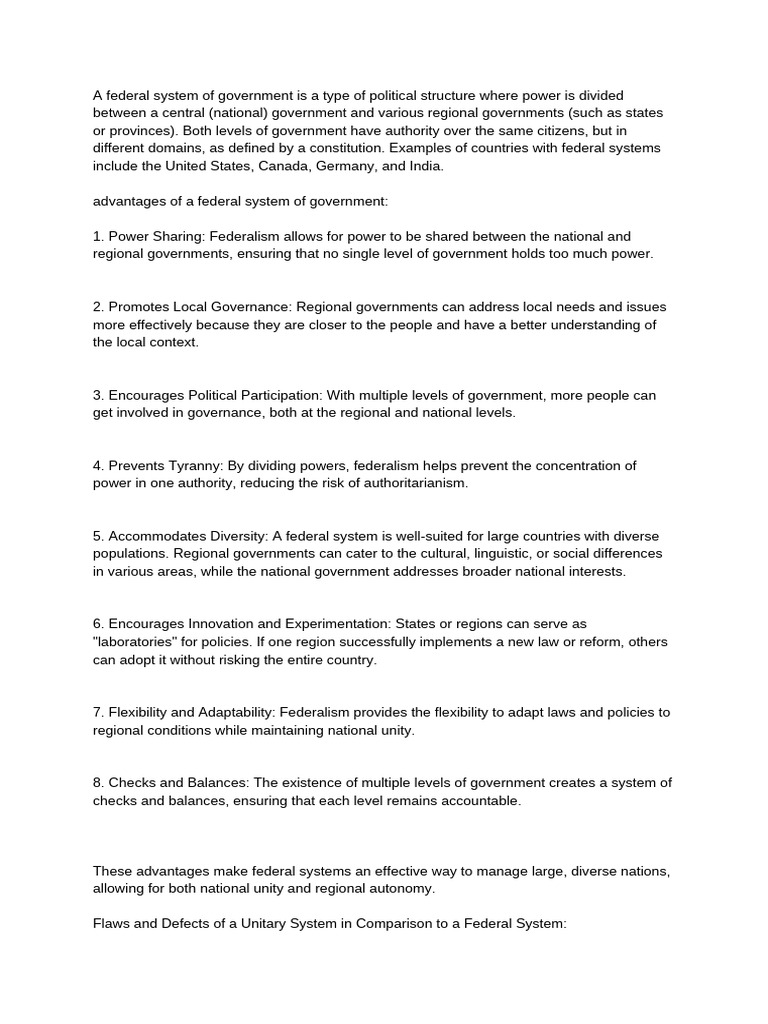 Federal System of Government | PDF | Federalism | Politics