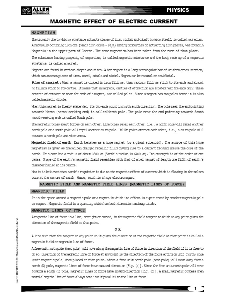 Magnetic Effect of Electric Current | PDF