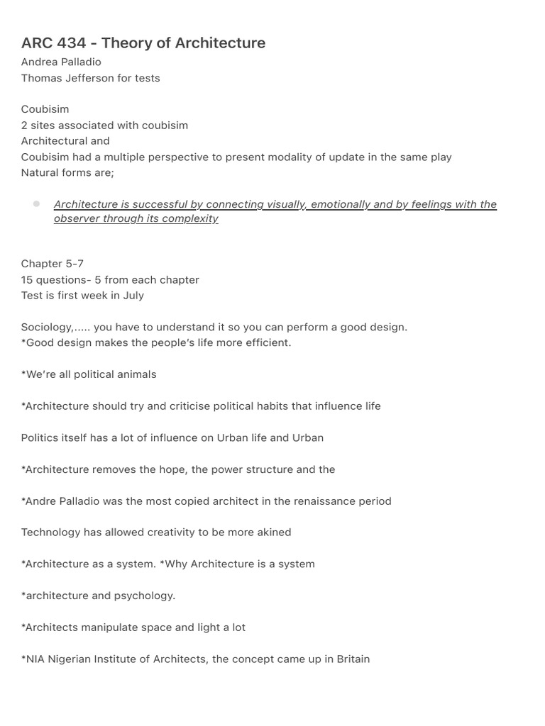 ARC 434 - Theory of Architecture | PDF