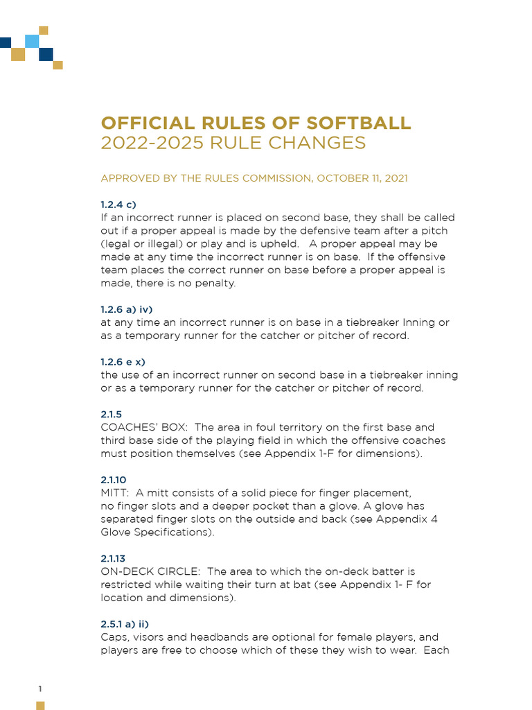 Official Rules of Softball 2022 2025 Rule Changes | PDF