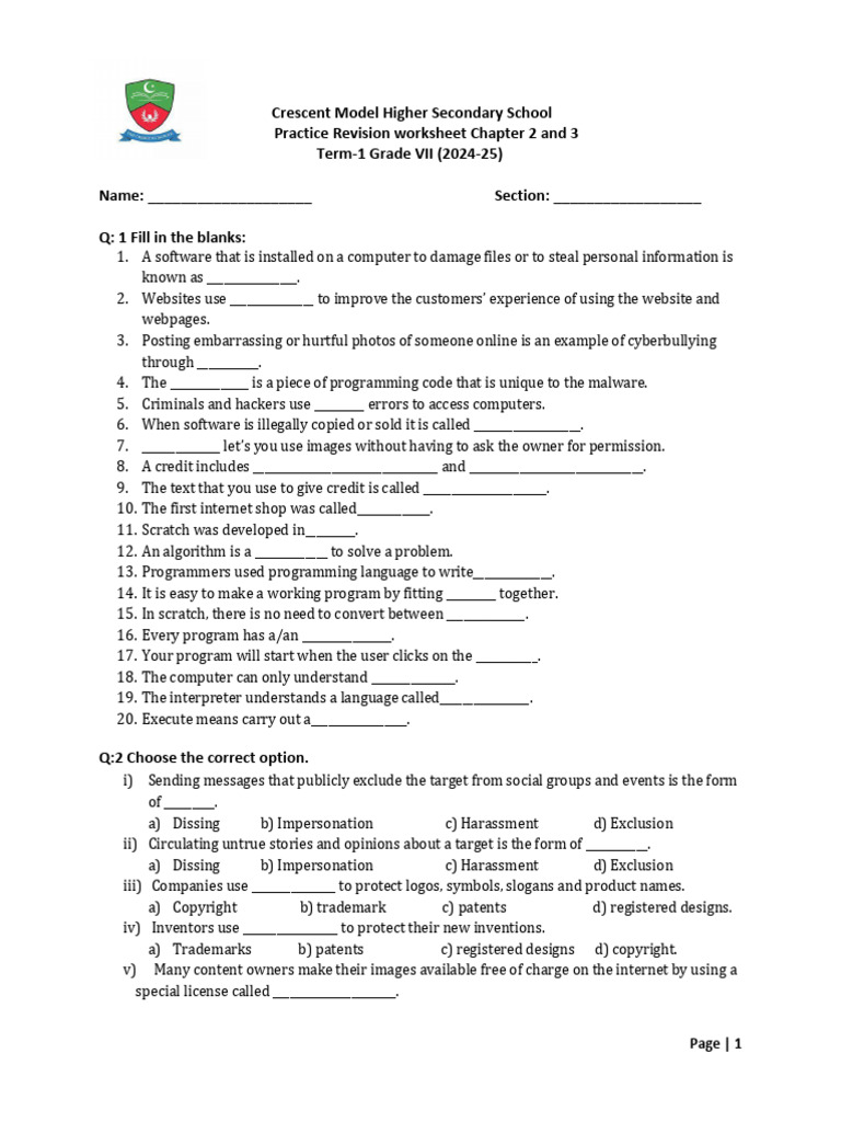 Computer Practice Revision Worksheet CHP 2 and 3 | PDF | Scratch (Programming Language) | Computers