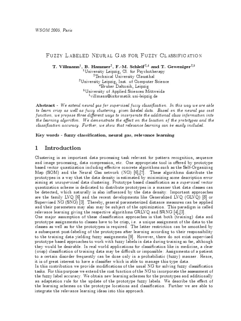 T. Villmann Et Al - Fuzzy Labeled Neural Gas For Fuzzy Classification | PDF | Cluster Analysis ...
