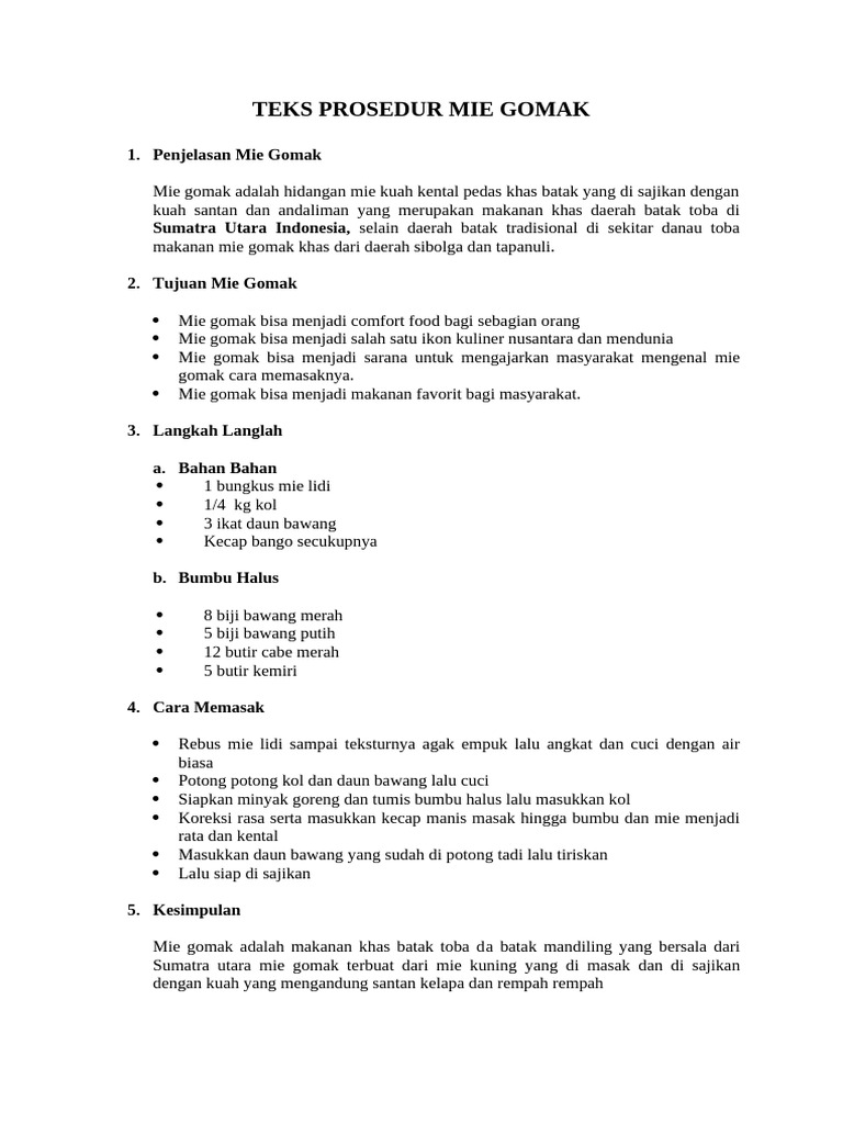 Teks Prosedur Mie Gomak | PDF