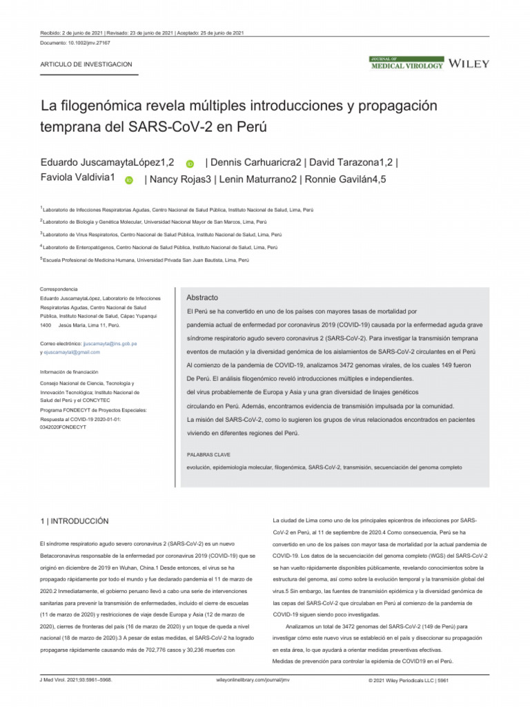 Filogenia SARS-CoV-2 en Perú | PDF | Virus | Relaciones personales, crianza y desarrollo personal