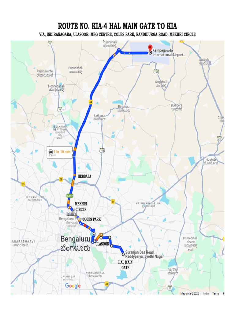 Route No. Kia-4 Hal Main Gate To Kia: Via, Indiranagara, Ulasoor, Meg ...