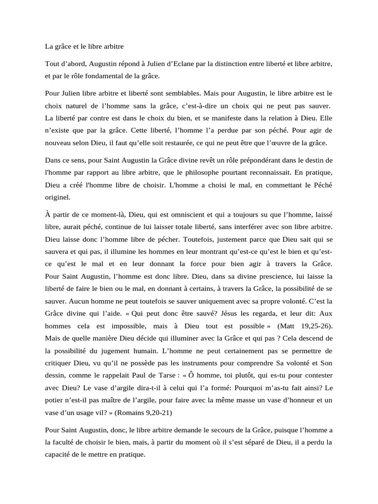 La Grâce Et Le Libre Arbitre | PDF