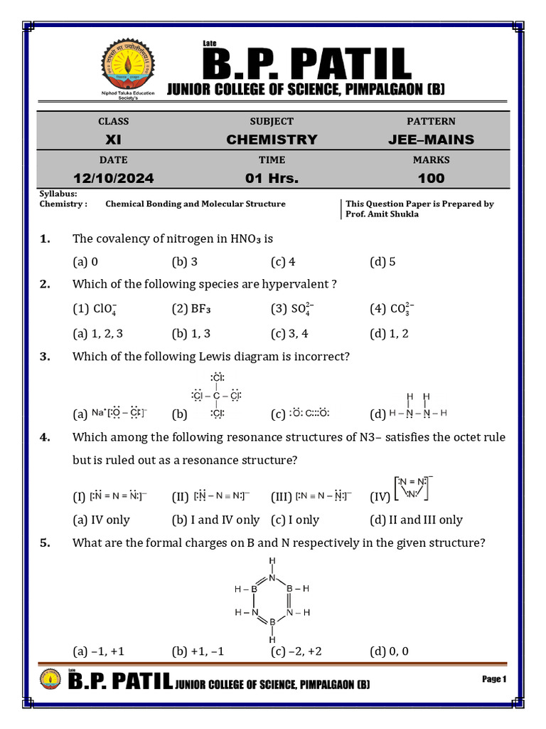 11 Jee - Chemistry - 12102024 | PDF