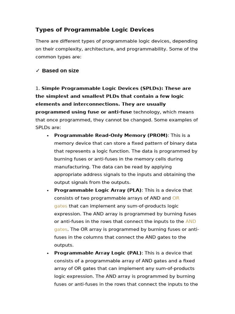 Types of Programmable Logic Devices | PDF Types of Programmable Logic Devices | PDF