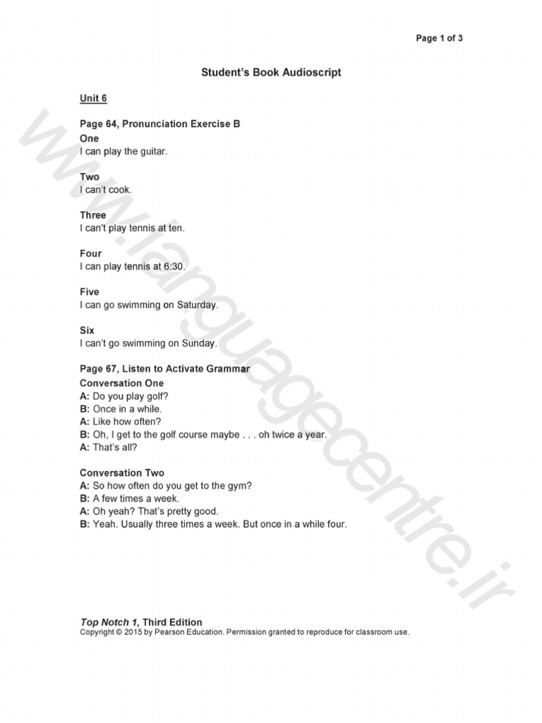 Top Notch 1b Audio Script Third Edition | PDF