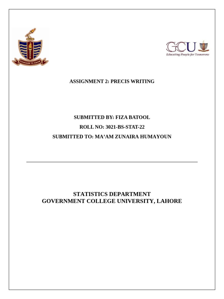 Fiza Batool 3021-Bs-Stat-22 Precis Writing | PDF | Social Science