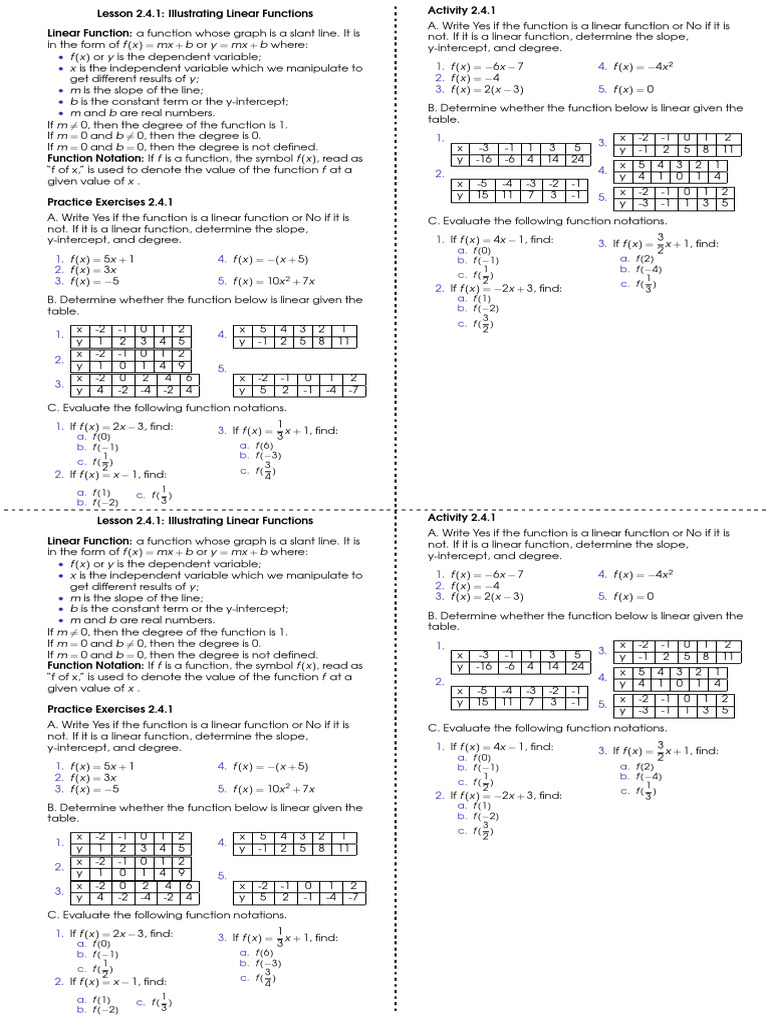 Hand Illustrating Linear Functions | PDF