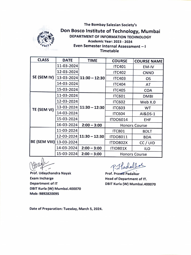 IA1 Timetable IT | PDF