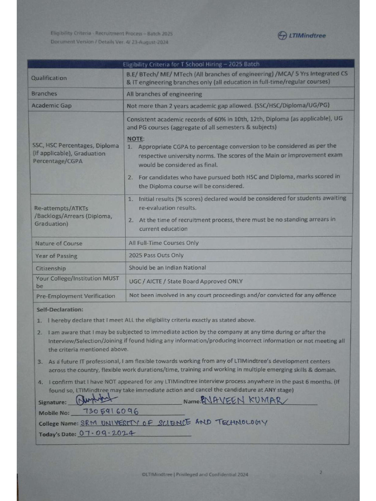 LTI ELIGIBILITY FORM | PDF