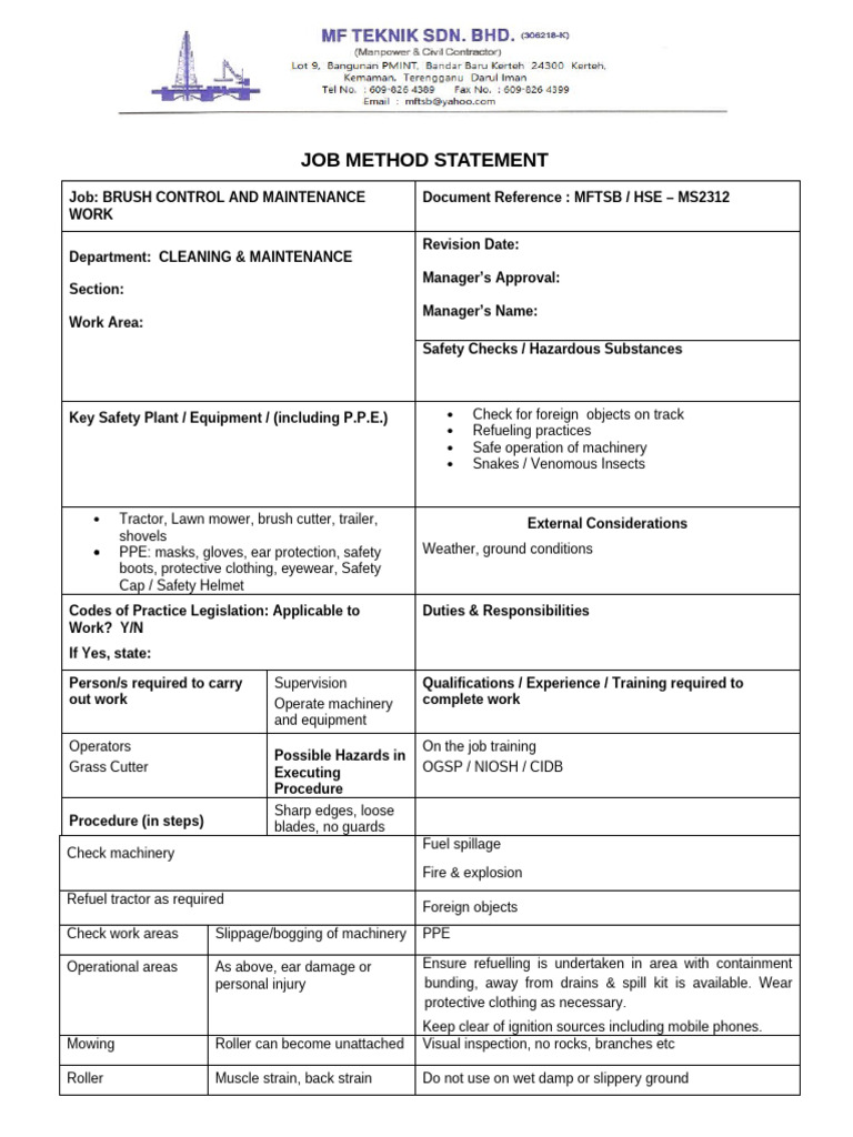 Brush Control & Maintenance Method Statements | PDF