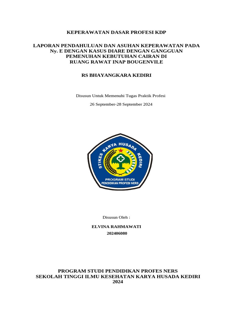 Askep LP KDP1 Diare Elvina | PDF | Medical Specialties | Wellness