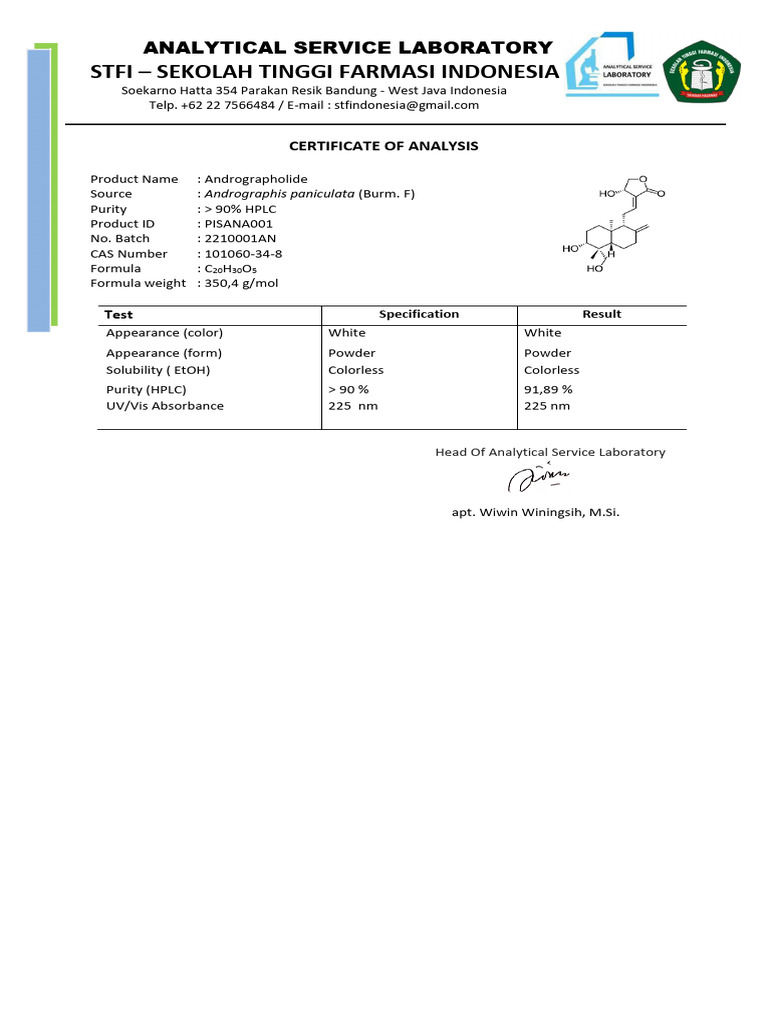 Certificate of Analysis Andro | PDF