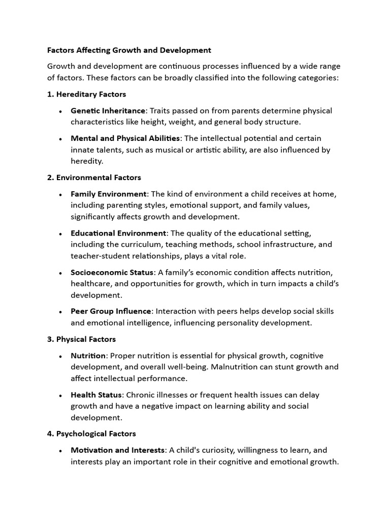 Factors Affecting Growth and Development | PDF