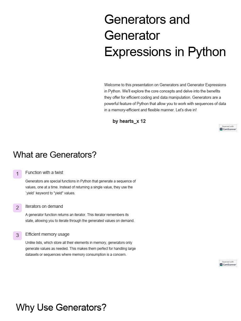 Generators and Generator Expressions in Python | PDF Generators and Generator Expressions in Python | PDF
