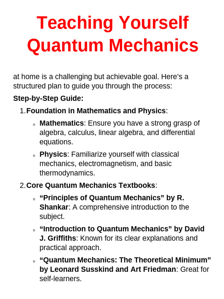 Teaching Yourself Quantum Mechanics | PDF