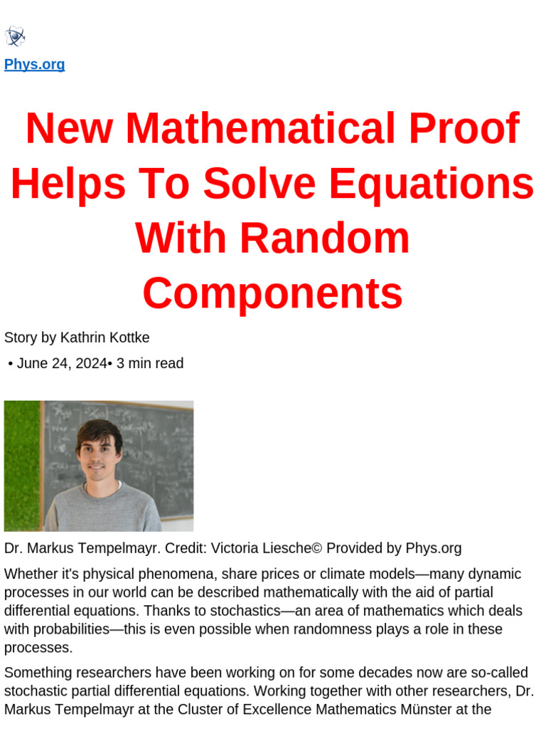 New Mathematical Proof Helps To Solve Equations With Random Components ...