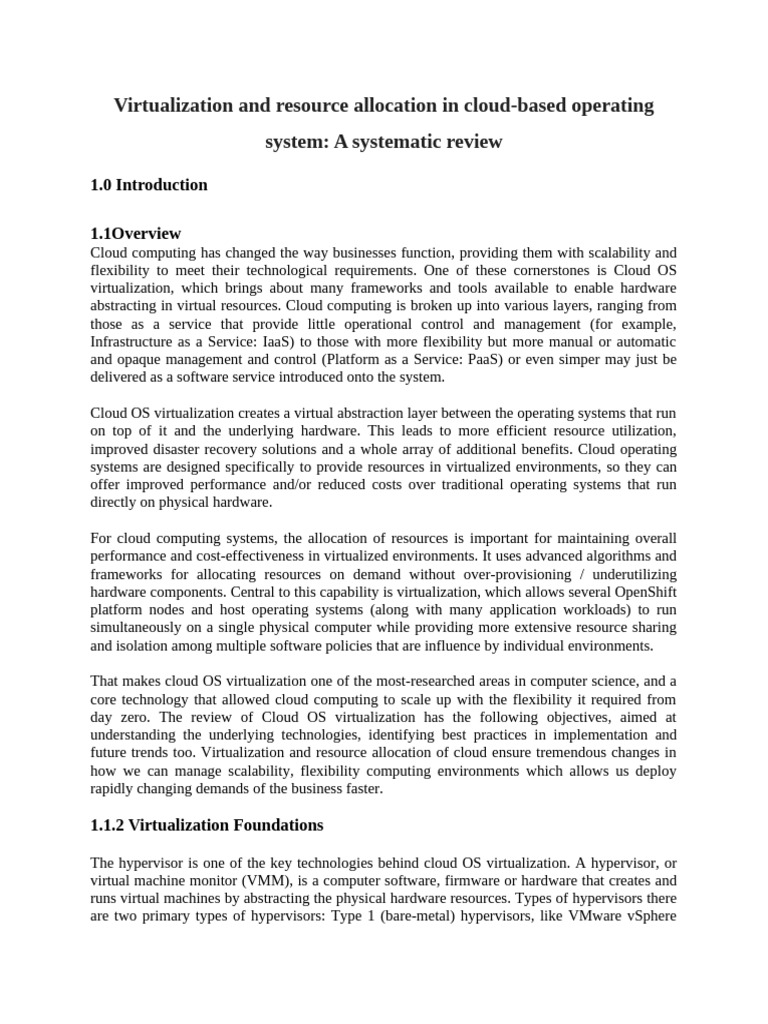 Virtualization and Resource Allocation in Cloud Based Operating System | PDF | Virtualization ...