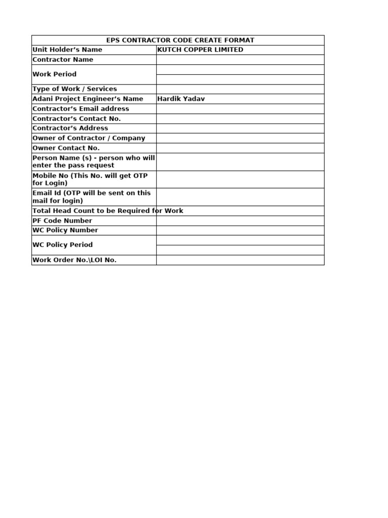 Eps Contractor Code Create Format (2) (2) | PDF
