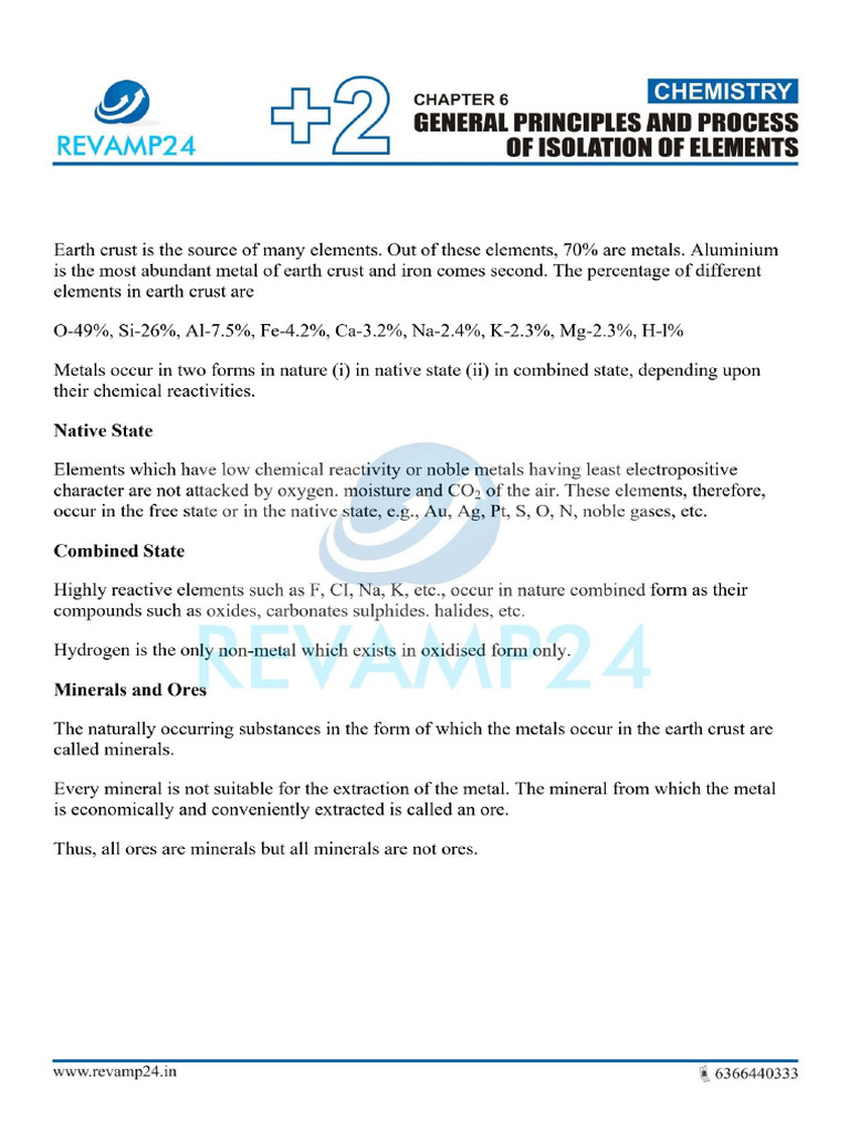 6 GENERAL PRINCIPLES AND PROCESS OF ISOLATION OF ELEMENTS | PDF