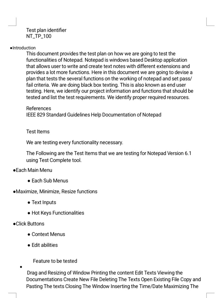 Test plan Notepad | PDF