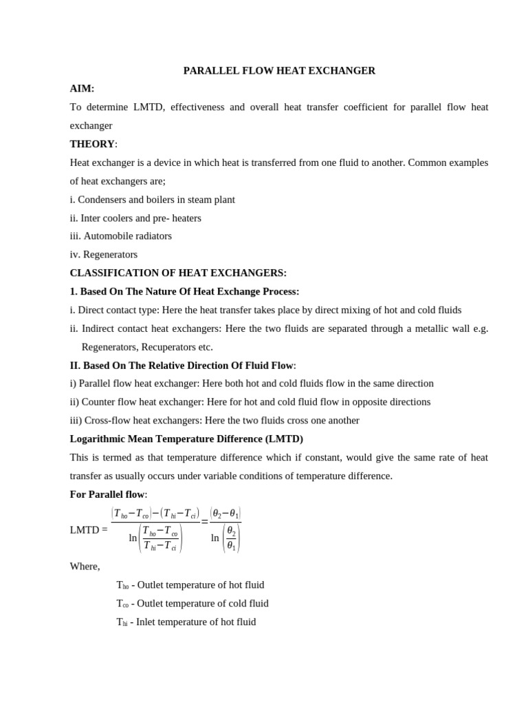 Parallel Flow Heat Exchanger | PDF