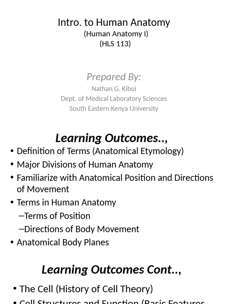 Lecture 1 Intro. To Human Anatomy (HLS 113) | PDF
