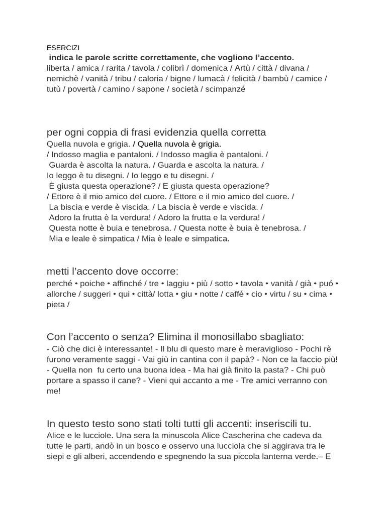 Esercizi Accenti | PDF