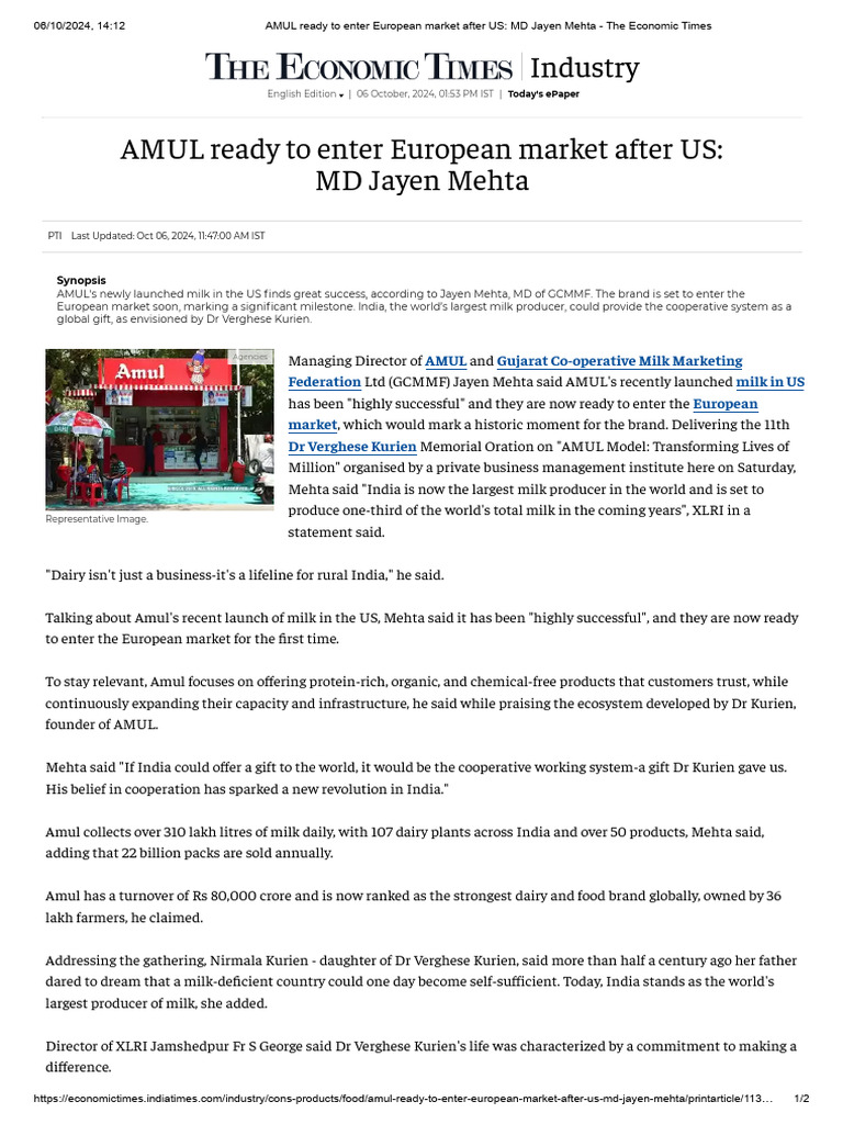 AMUL Ready To Enter European Market After US - MD Jayen Mehta - The ...