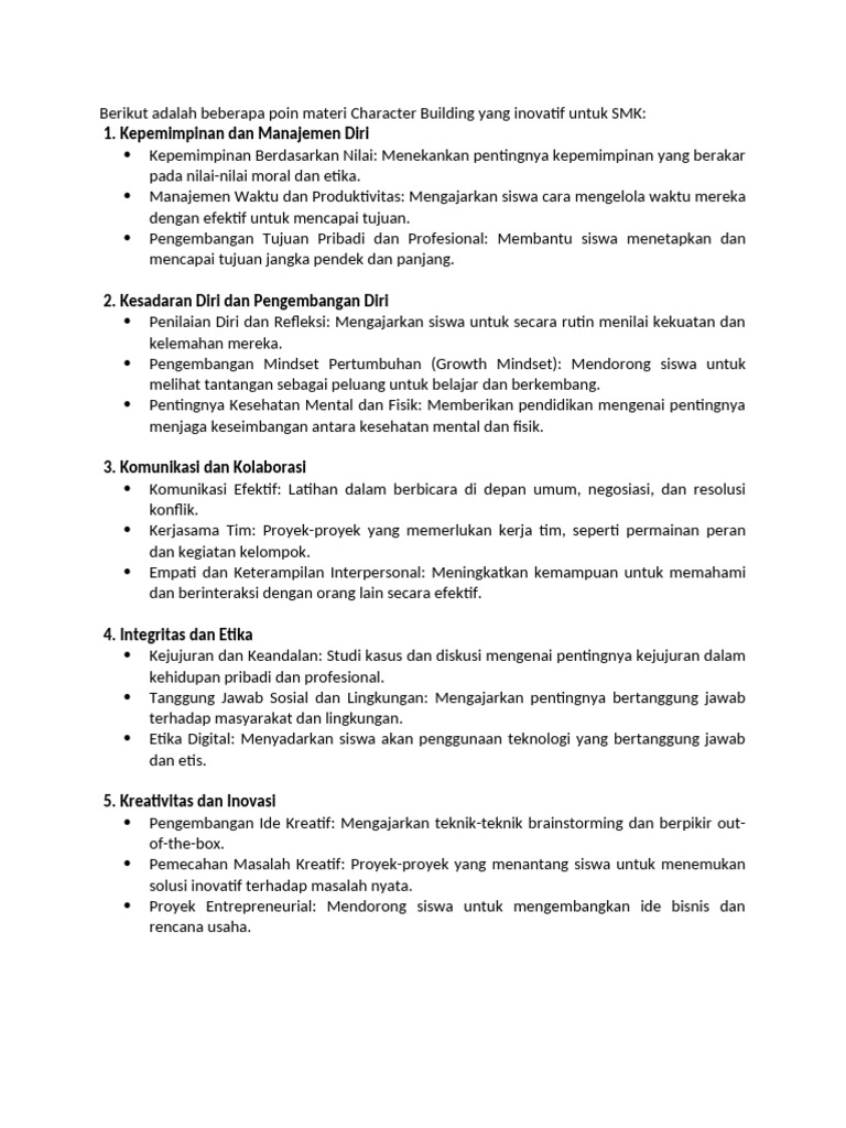 Materi Pembelajaran Character Building | PDF