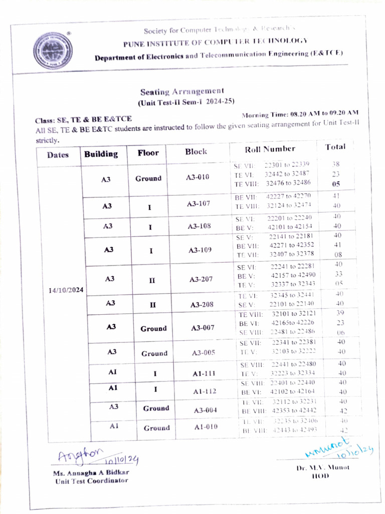 Seating Arrangement UT-II SEM-I | PDF