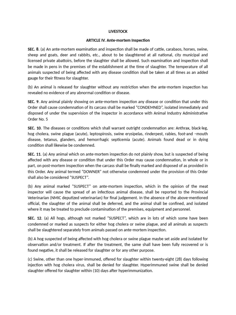Ante-Mortem Inspection Guidelines | PDF | Animal Slaughter | Pig