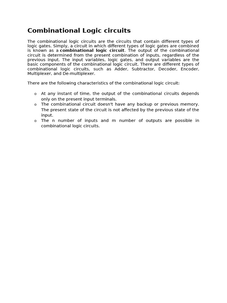 Combinational Logic circuits 1 | PDF
