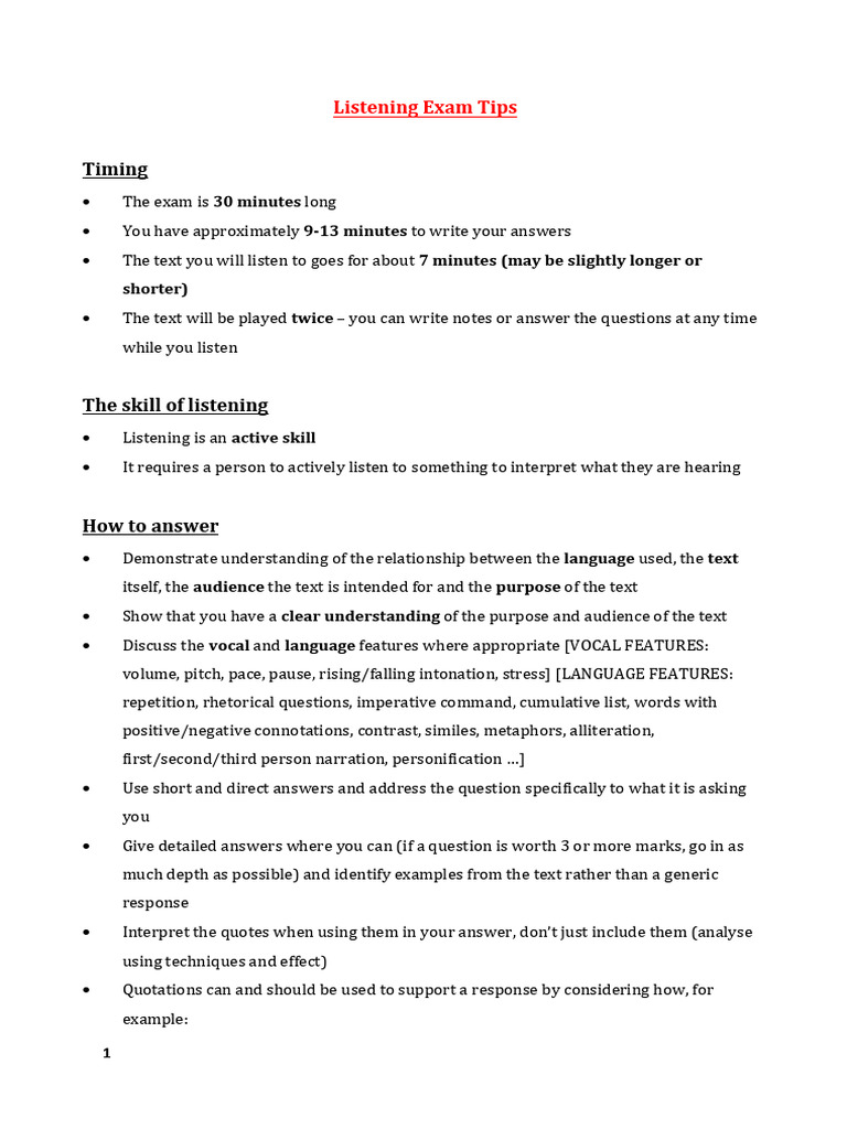 Timing: Listening Exam Tips | PDF