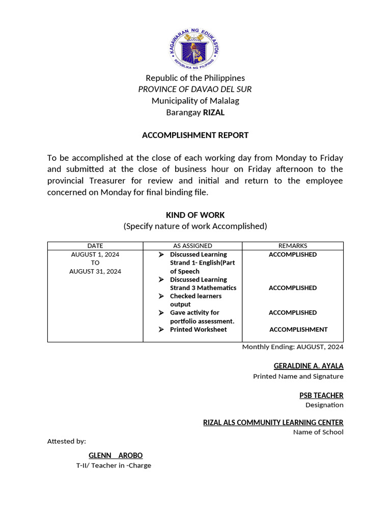 PSB ACCOMPLISHMENT REPORT | PDF