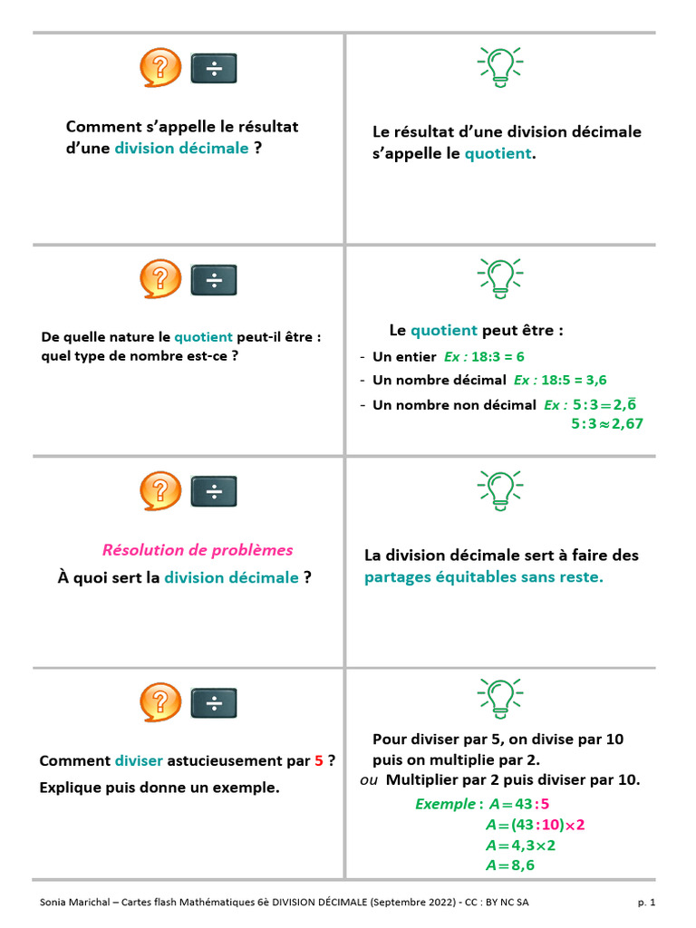 Cartes Flash Division Decimale | PDF