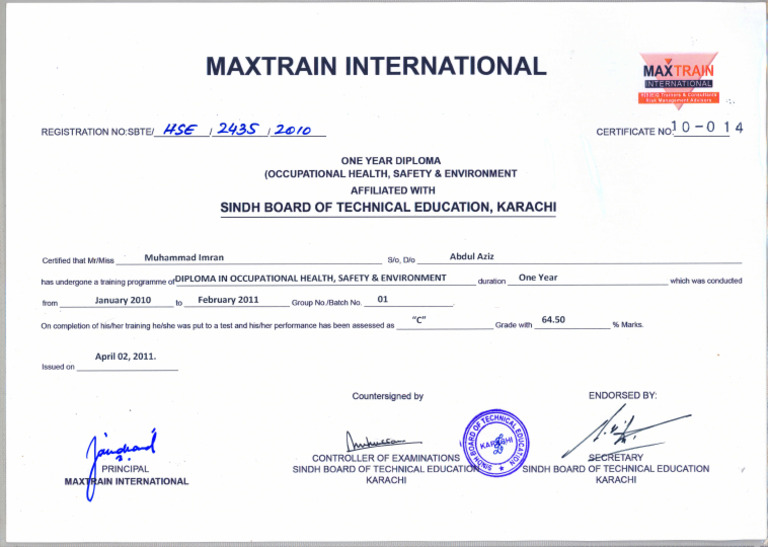 1 Year Diploma in HSE-Maxtrain | PDF