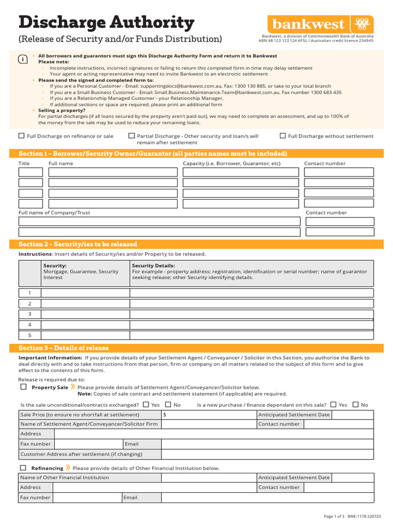Discharge BankWest | PDF