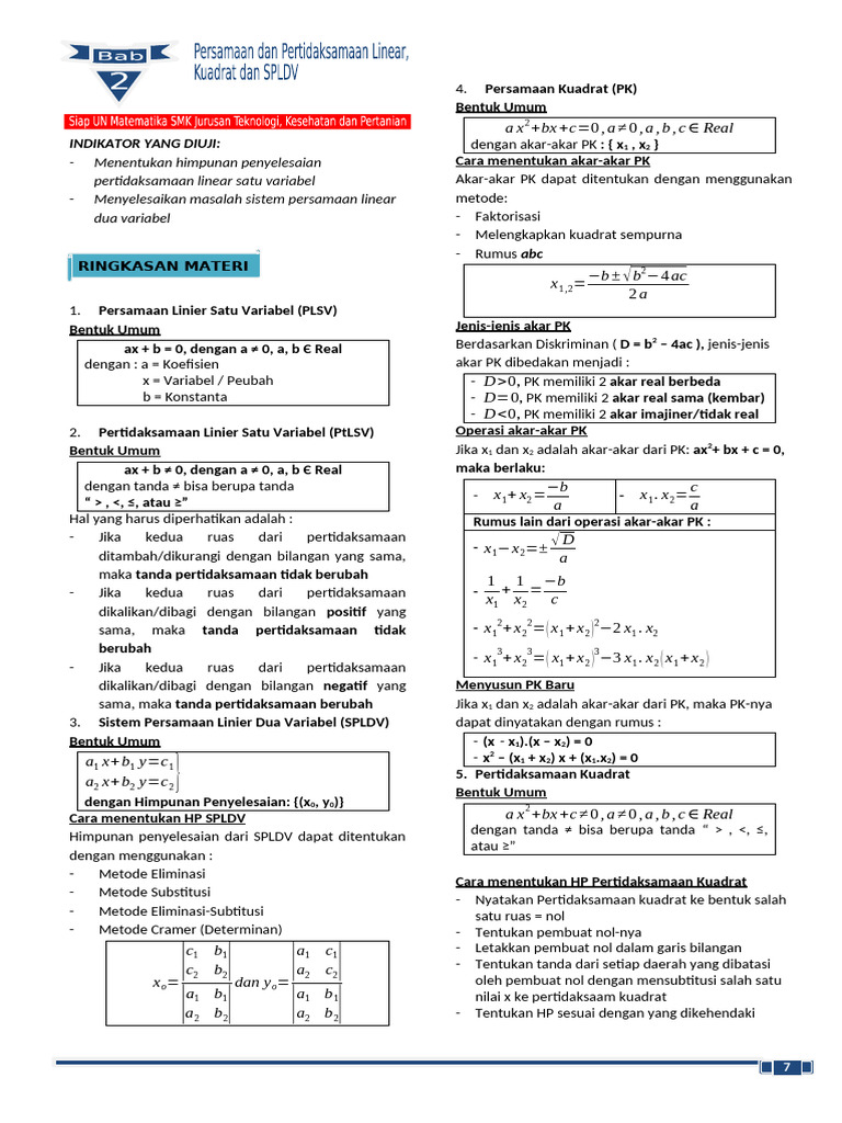 BAB 2 PLSV, PTLSV, PK & SPLDV | PDF