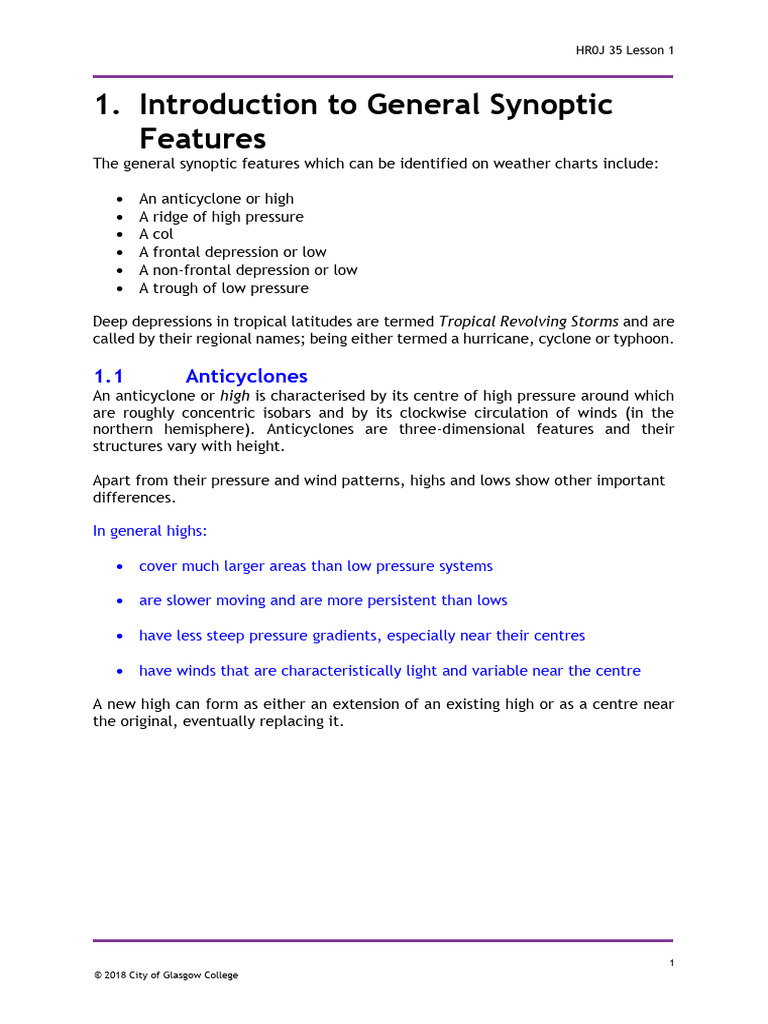 1 HR0J 35 Introduction To General Synoptic Features | PDF