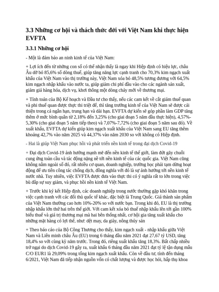 3.3 Những cơ hội và thách thức đới với Việt Nam khi thực hiện Evfta | PDF