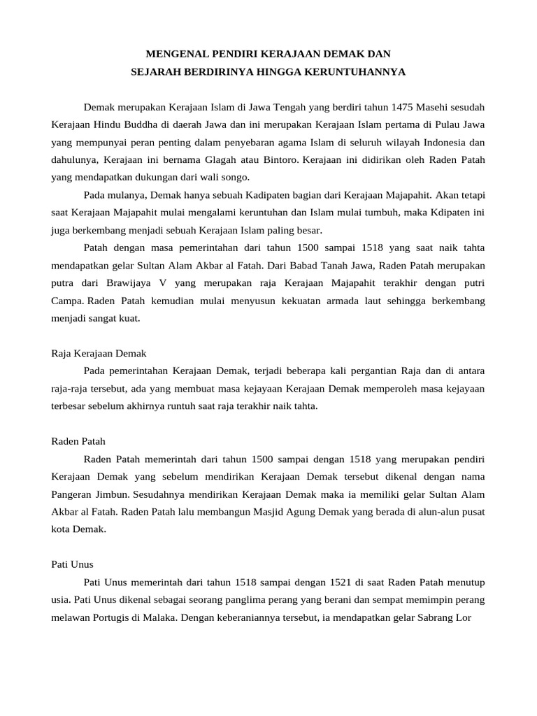 Mengenal Pendiri Kerajaan Demak | PDF